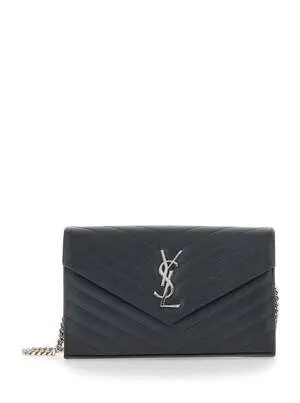 Saint Laurent Crossbody Bag With Chain Strap And Cassandre Plaque On The Front In Leather For - Black