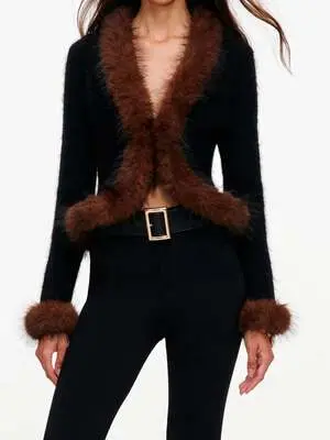 SELF-PORTRAIT Faux Fur Trimmed Knit Cardigan - Multicolor