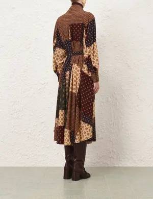 Zimmermann Tuck Midi Dress - Geo Patch Print