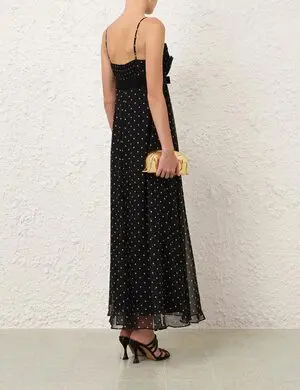 Zimmermann Frill Pleated Midi Dress - Black Dot
