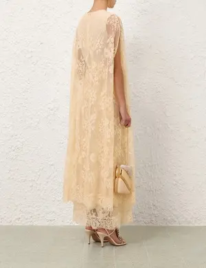 Zimmermann Valiant Lace Caped Maxi Dress - Cream