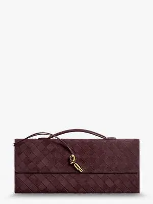 Bottega Veneta Andiamo Suede Clutch With Intrecciato Pattern - Purple
