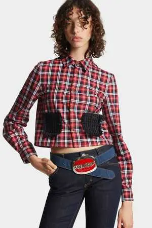 Dsquared2 Cropped Check Shirt With Bouclé Pockets