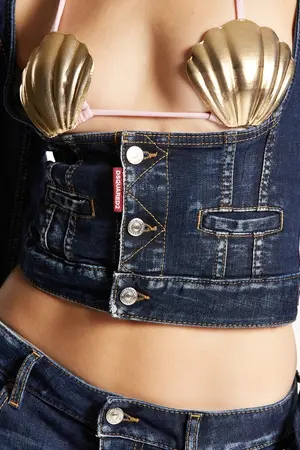Dsquared2 Stretch Denim Long Sleeves Corset Jacket