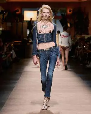 Dsquared2 Stretch Denim Long Sleeves Corset Jacket