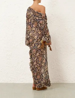Zimmermann Valiant Asymmetric Ruffle Gown - Navy Toile
