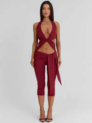 OUTCAST Eugenia Capri Jumpsuit Burgundy - Red