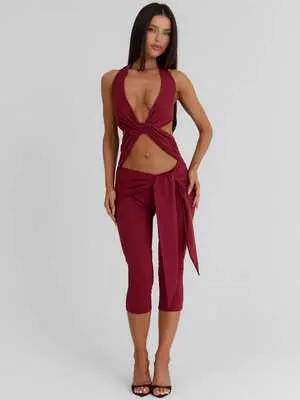 OUTCAST Eugenia Capri Jumpsuit Burgundy - Red