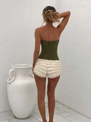 OUTCAST Sola Mesh Corset Top Khaki - Green