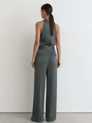 REISS Erica Satin Cowl Neck Wide Leg Jumpsuit