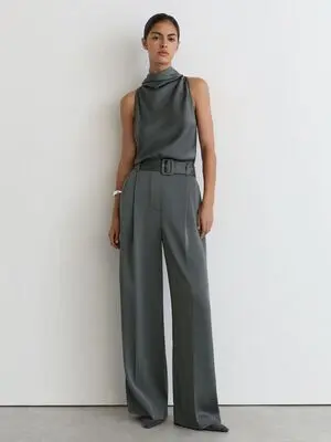 REISS Erica Satin Cowl Neck Wide Leg Jumpsuit