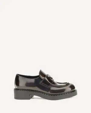 Prada Leather Logo Loafers - Brown