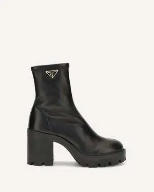 Prada Stretch Leather Platform Ankle Boots - Black
