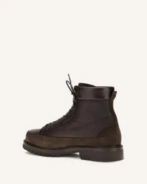 Brunello Cucinelli Lace-up Deer Leather And Suede Ankle Boots