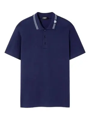 Versace Embroidered Cotton Polo Shirt - Blue