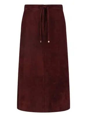 Max Mara Midi Lambskin Skirt - Red