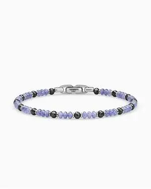 David Yurman Spiritual Beads Bracelet In 18k White Gold With Tanzanites And Black Diamonds - Tanzanite