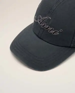 AMI Paris Black Cotton Cap With Emboirery