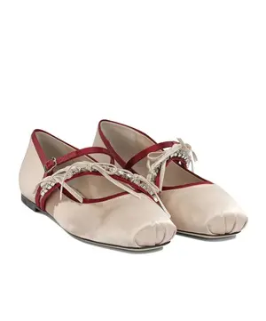 JIMMY CHOO Square Toe Ballet Flats With Crystal Embellishments - No