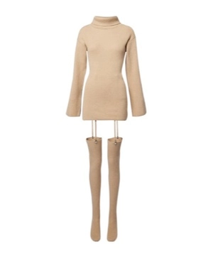 AYA MUSE Cursa Ribbed-knit Wool Mini Dress And Leggings Set - Beige