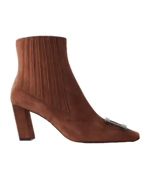 ROGER VIVIER Belle Vivier 75 Embellished Suede Ankle Boots - Tan