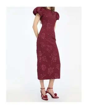 ROTATE BY BIRGER CHRISTENSEN Jacquard Midi Puffy Dress