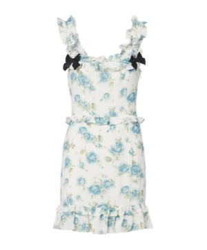 Alessandra Rich Ruffled Floral Print Dress - White