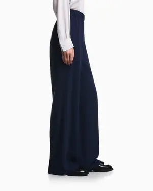Emporio Armani Crepe Gabardine Wide Leg Pants - Blue