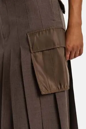 Sacai Asymmetrical Pleated Midi Skirt With Cargo Pockets