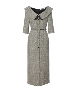 Alessandra Rich Belted Cotton And Wool-blend Tweed Midi Dress - Black