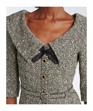 Alessandra Rich Belted Cotton And Wool-blend Tweed Midi Dress
