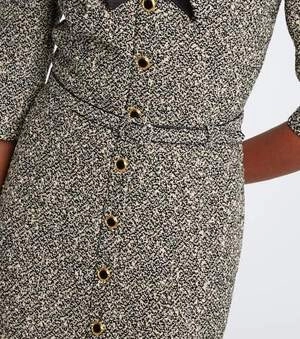 Alessandra Rich Belted Cotton And Wool-blend Tweed Midi Dress
