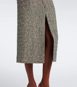 Alessandra Rich Belted Cotton And Wool-blend Tweed Midi Dress