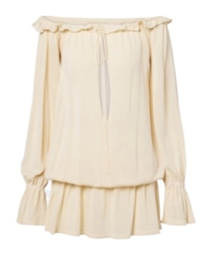 AYA MUSE Cryo Off-the-shoulder Ruffled Drawstring Minidress - Beige