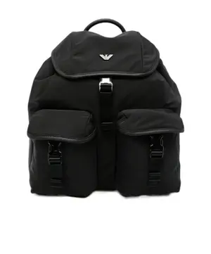 Emporio Armani Logo-plaque Buckled Backpack - Black