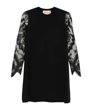 Valentino Garavani Lace-sleeve Mini Dress - Black