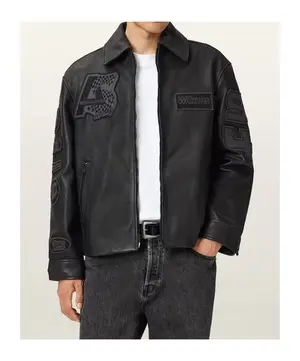 ALLSAINTS Leather Long Sleeve Zip Up Jacket