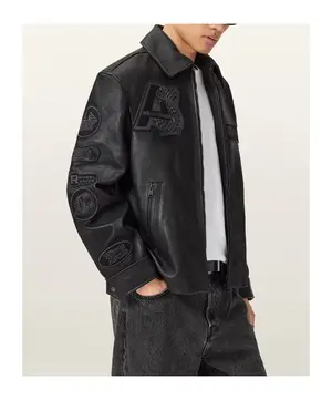 ALLSAINTS Leather Long Sleeve Zip Up Jacket