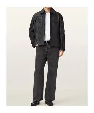 ALLSAINTS Leather Long Sleeve Zip Up Jacket