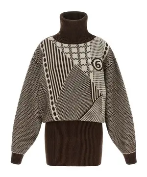 MAISON MARGIELA Long Sleeve High Neck Knit Dress - Brown
