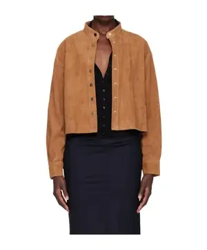 Nour Hammour Long-sleeve Jacket With A Stand-up Collar - Tan