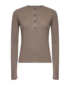 UMA WANG Uma Wang Button-Detail Ribbed Sweater With Distressed Cuffs Brown