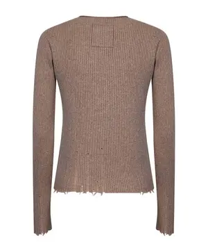 UMA WANG Button-detail Ribbed Sweater With Distressed Cuffs - Brown