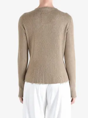 UMA WANG Button-detail Ribbed Sweater With Distressed Cuffs - Brown