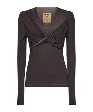 UMA WANG Long Sleeve V-neck Knit Top - Black