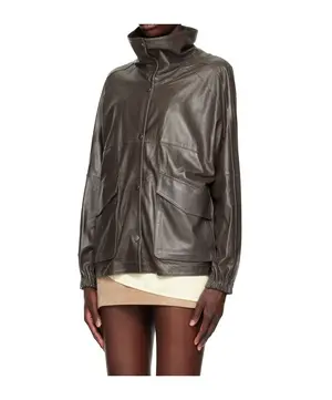 Nour Hammour Stand-collar Leather Jacket
