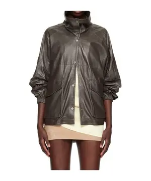 Nour Hammour Stand-collar Leather Jacket