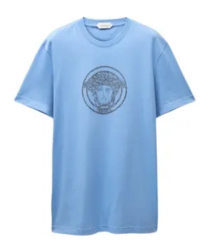 Versace Embroidered-logo Cotton-jersey Slim T-shirt - Light Blue