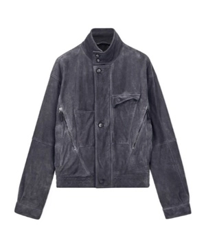Giorgio Armani Stand Collar Leather Jacket - Grey