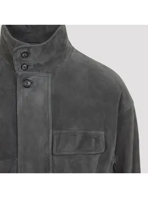 Giorgio Armani Stand Collar Leather Jacket - Grey